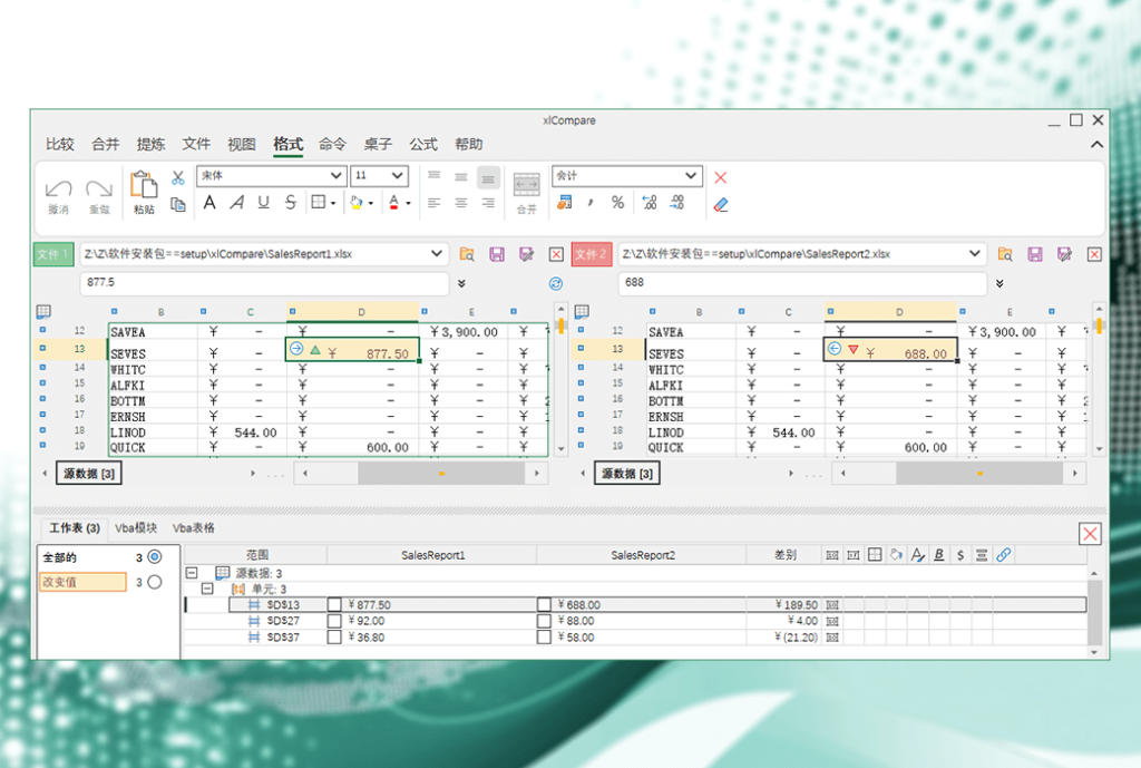 Xlcompare 表格数据对比工具软件丨中文网站正版购买 Xlcompare 是一款强大的 Excel 文件数据比较工具,它支持 Xlsx、xlsm、csv 和文本文件的比较。直观的界面 7074